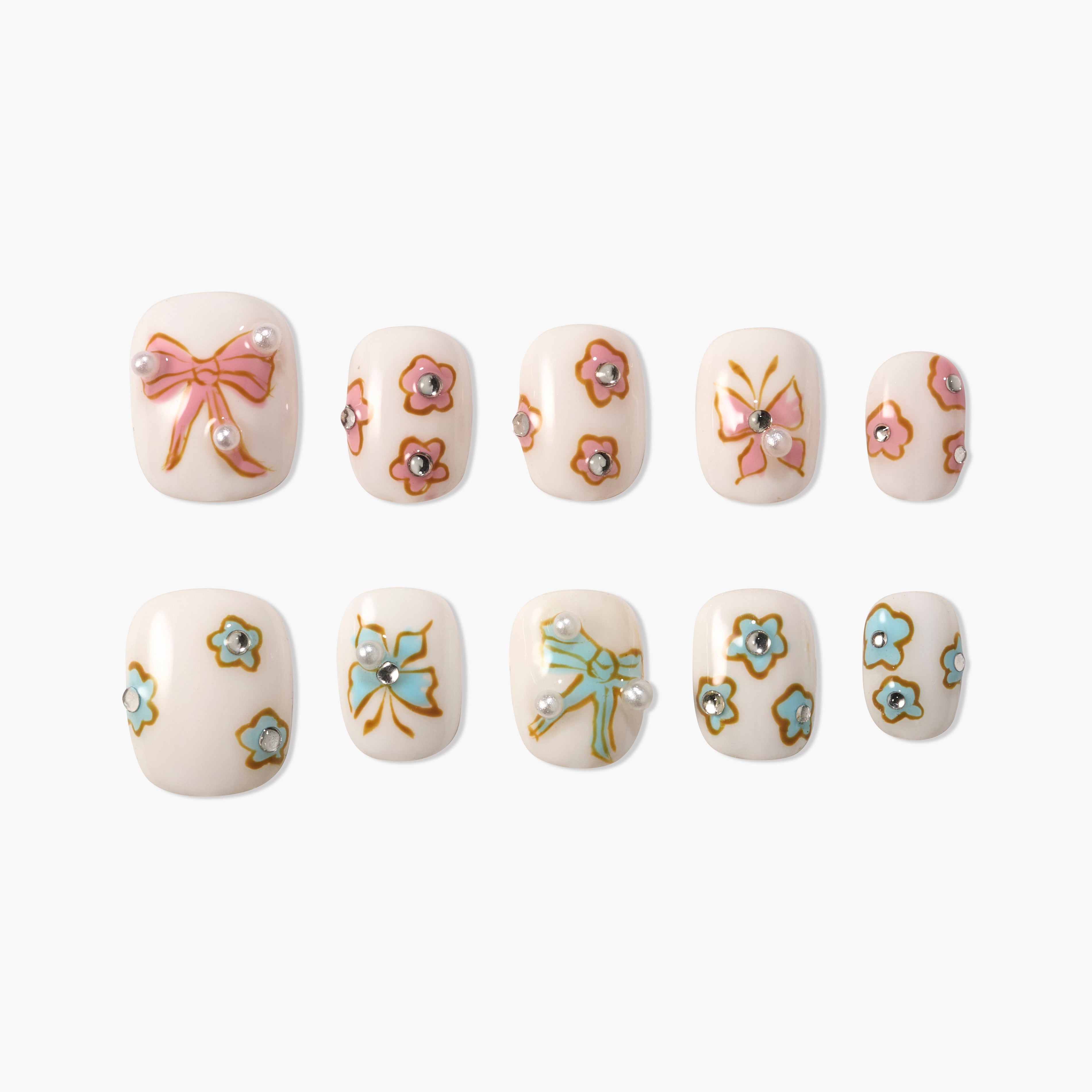 Ribbon Bloom Classic Press-On Nails | Floral & Bow Design | Emily’s Nail